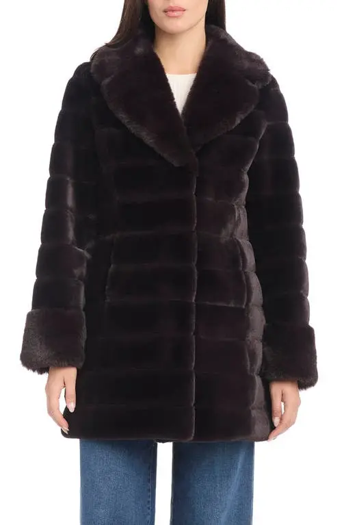 Vince Camuto Notch Collar Grooved Faux Fur Coat - Espresso
