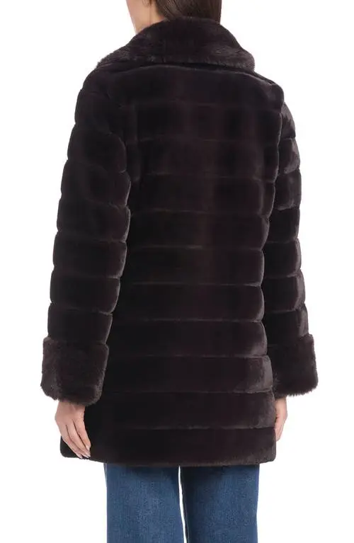 Vince Camuto Notch Collar Grooved Faux Fur Coat - Espresso