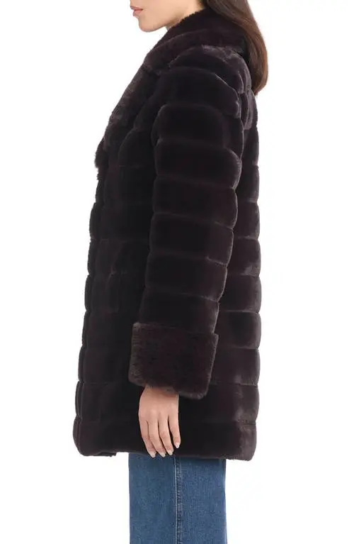 Vince Camuto Notch Collar Grooved Faux Fur Coat - Espresso