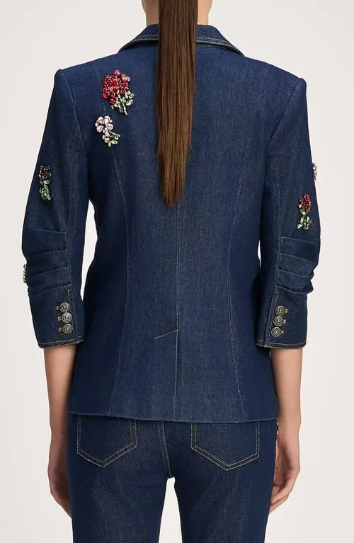 Cinq À Sept Khloe Rhinestone Roses Denim Blazer