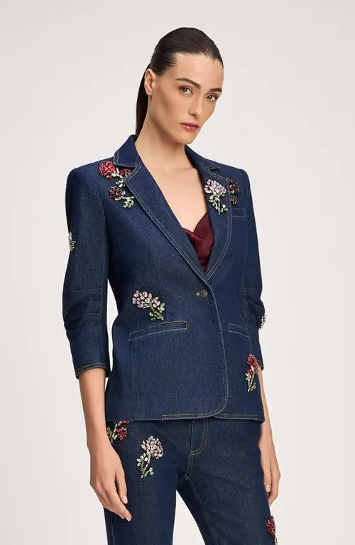 Cinq À Sept Khloe Rhinestone Roses Denim Blazer