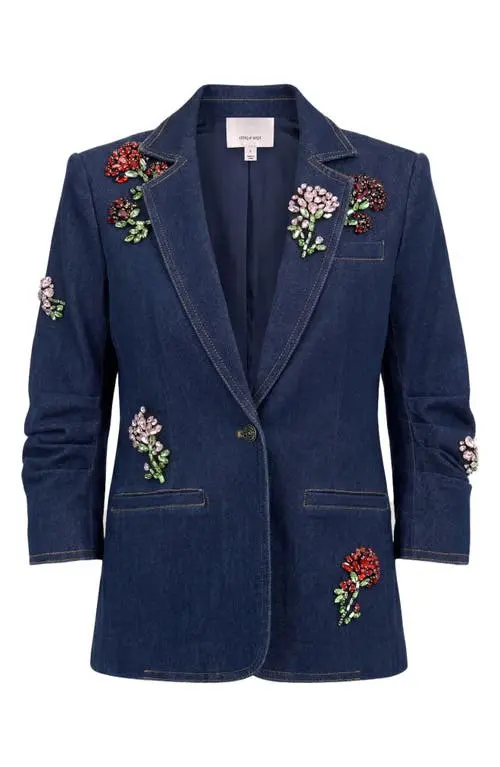 Cinq À Sept Khloe Rhinestone Roses Denim Blazer