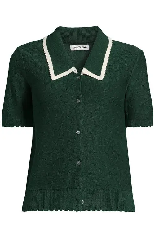 LANDS' END Drifter Scallop Collar Sweater - Evergreen/ivory
