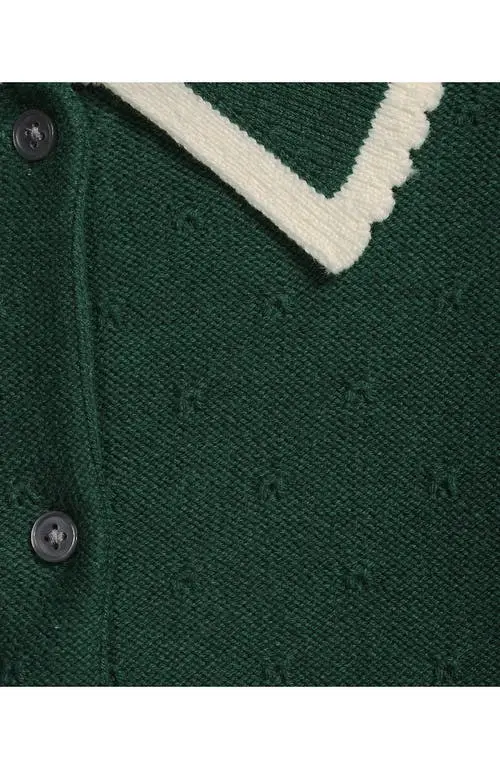 LANDS' END Drifter Scallop Collar Sweater - Evergreen/ivory