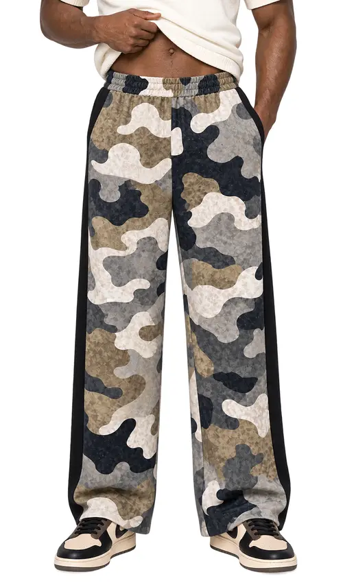 DAI MODA Wide Leg Primo Camo Pant - Black
