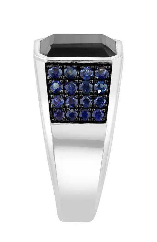 EFFY Onyx & Sapphire Geometric Signet Ring In Sterling Silver