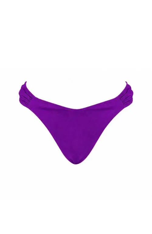 CHERINA BEACHWEAR Isla High-cut Ruched Side Details Bikini Bottom - Purple