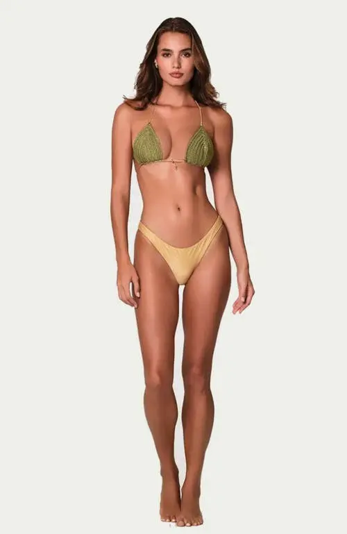 CHERINA  BEACHWEAR Cherina Beachwear Nora Handmade Triangle Crochet Adjustable Halter Neckline Bikini Top - Green