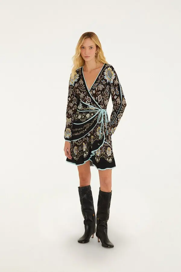 Farm Rio Daniela Long Sleeve Wrap Mini Dress
