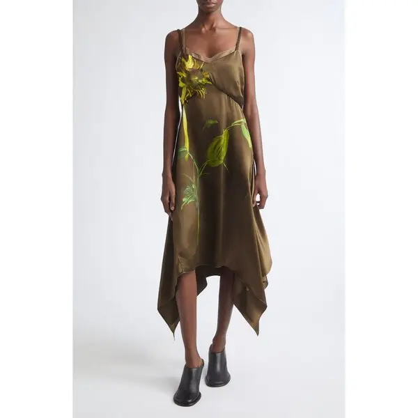 Monse Sunflower Print Silk Slipdress