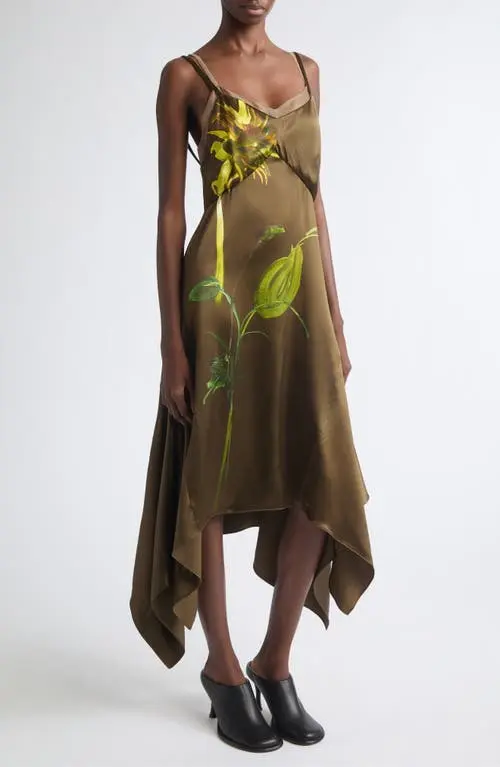 Monse Sunflower Print Silk Slipdress