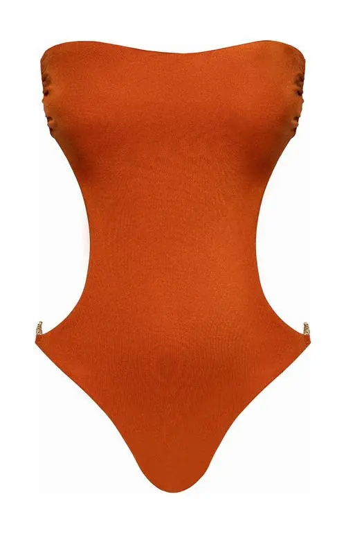 CHERINA BEACHWEAR Priyana Sculpting Strapless Cut-out One-piece Swimsuit - Orange
