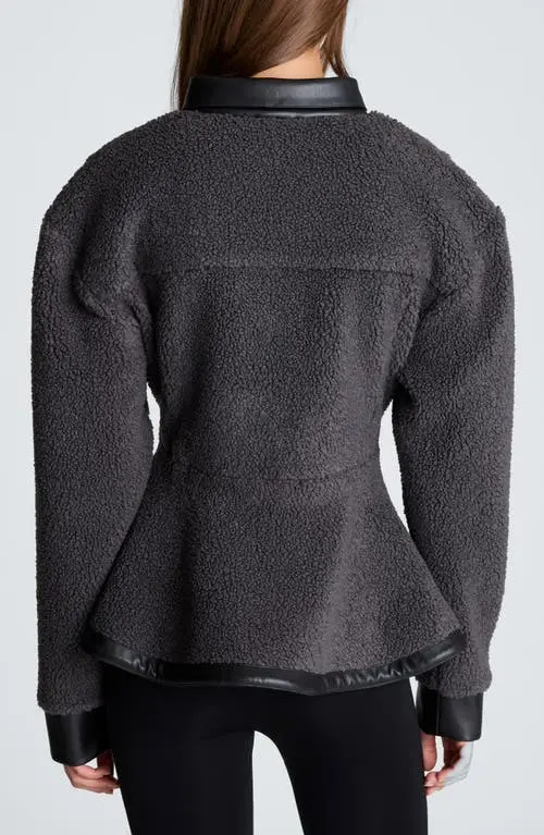 KENNETH COLE COLLECTION Faux Leather Trim Faux Fur Peplum Shirt