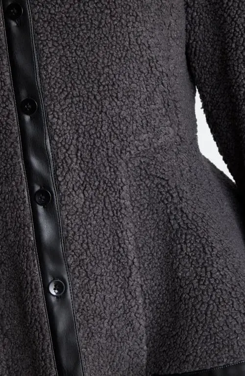 KENNETH COLE COLLECTION Faux Leather Trim Faux Fur Peplum Shirt