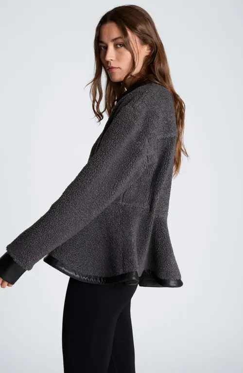KENNETH COLE COLLECTION Faux Leather Trim Faux Fur Peplum Shirt