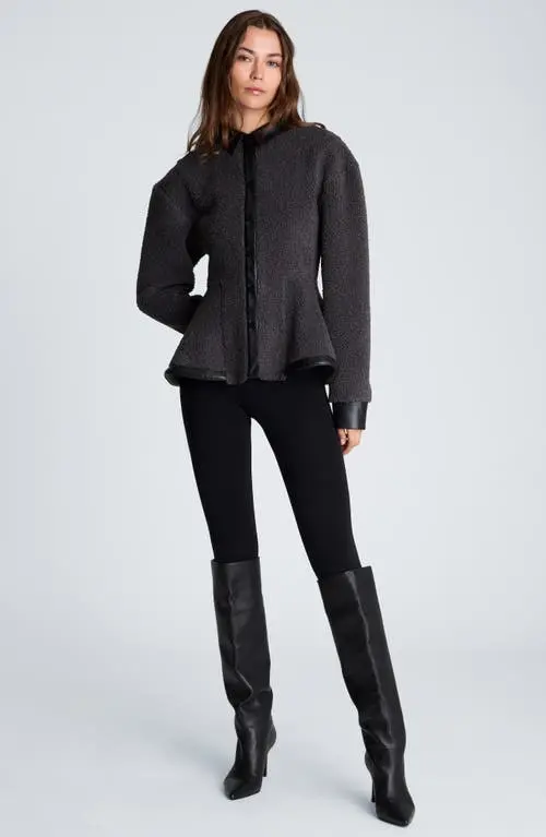 KENNETH COLE COLLECTION Faux Leather Trim Faux Fur Peplum Shirt