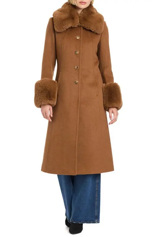Vince Camuto Faux Fur Trim Maxi Coat - Camel