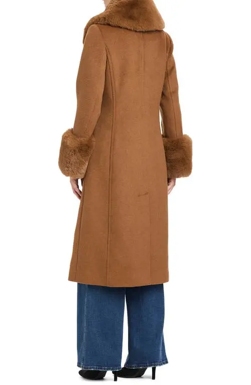 Vince Camuto Faux Fur Trim Maxi Coat - Camel