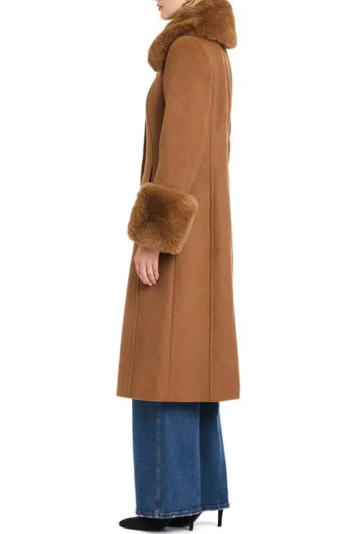 Vince Camuto Faux Fur Trim Maxi Coat - Camel