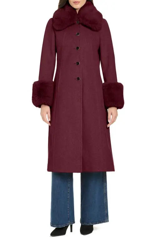 Vince Camuto Faux Fur Trim Maxi Coat - Garnet