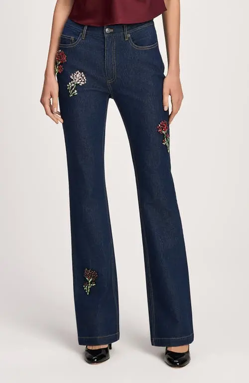 CINQ À SEPT Stevie Rhinestone Rose Straight Leg Jeans