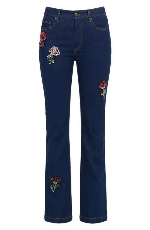 CINQ À SEPT Stevie Rhinestone Rose Straight Leg Jeans