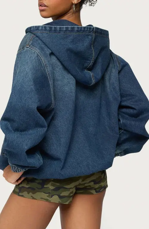 EDIKTED Hooded Vintage Wash Denim Bomber Jacket