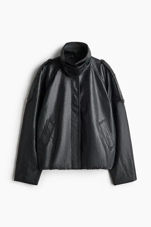 H&M Oversized Coated Jacket - Black