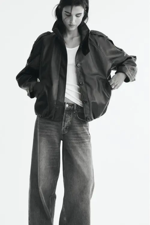 H&M Oversized Coated Jacket - Black