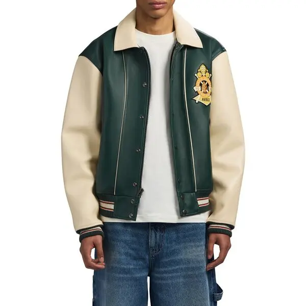 AVIREX Chief High Hawk Leather Varsity Jacket - Hunter