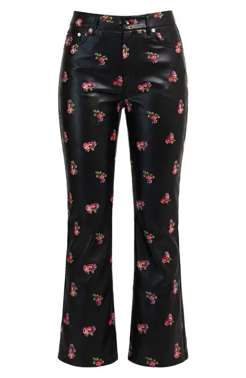 CINQ À SEPT Stevie Floral Embroidered Faux Leather Pants