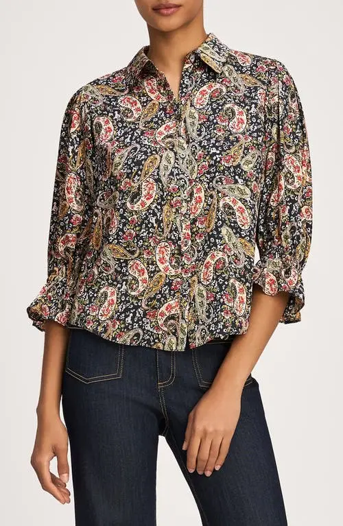 Cinq À Sept Rose Paisley Three Quarter Sleeve Shirt