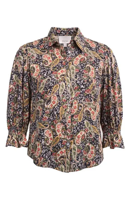 Cinq À Sept Rose Paisley Three Quarter Sleeve Shirt