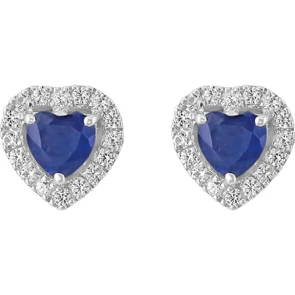EFFY Heart Sapphire Stud Earrings In Sterling Silver