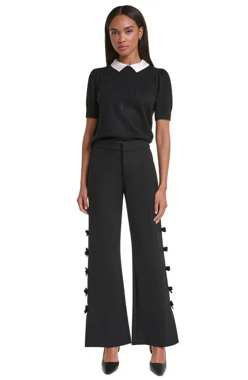 KARL LAGERFELD PARIS Bow Trim Pintuck Trouser Pants