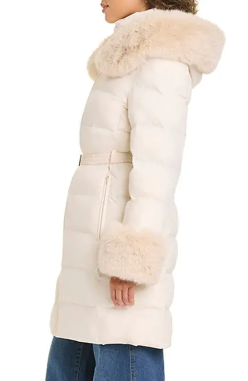 Kate Spade New York Belted Puffer Coat With Removable Faux Fur Trim - Sand Dollar