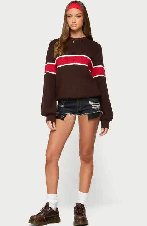 EDIKTED Nautical Striped Oversized Crewneck Sweater