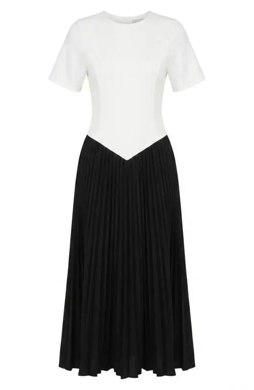 THE LULO PROJECT Fortaleza Colorblock Pleated A-line Midi Dress