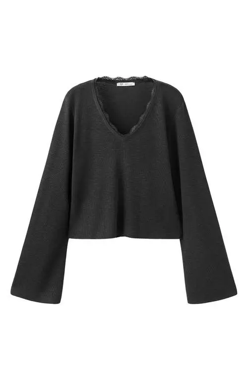 MANGO TEEN Lace Trim V-neck Sweater