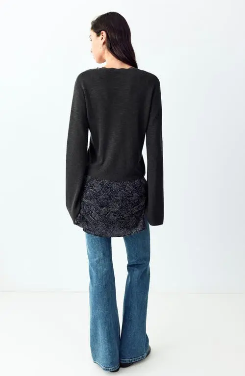MANGO TEEN Lace Trim V-neck Sweater