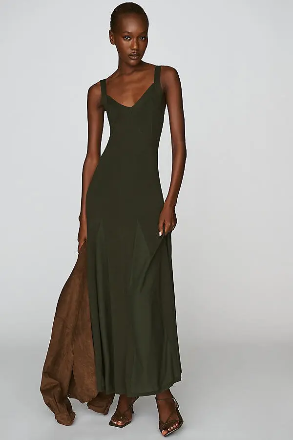 Anthropologie Godet Ribbed Sweater Dress - Olive