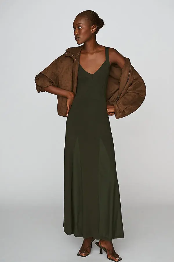 Anthropologie Godet Ribbed Sweater Dress - Olive