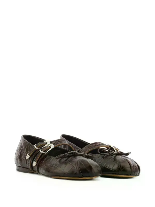 POSA Vita Ballerina Western Croc-effect Buckled Ballet Flats