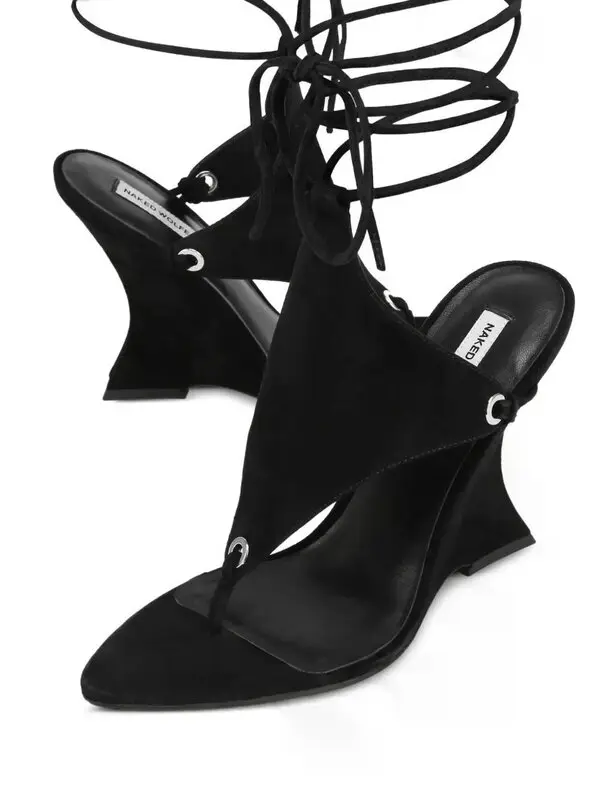 NAKED WOLFE Rampage Lace-up Wedge Pumps