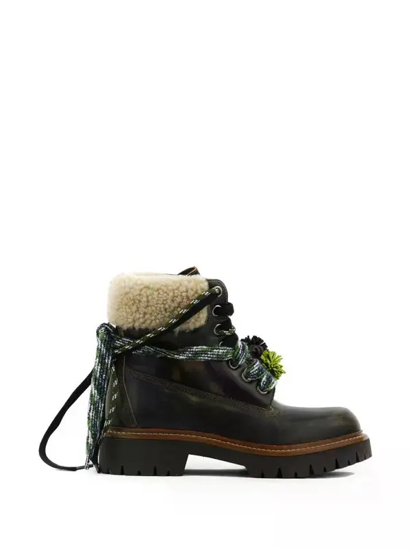 Elena Iachi Lace-up Shearling-trim Boots