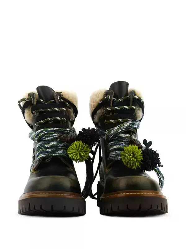 Elena Iachi Lace-up Shearling-trim Boots