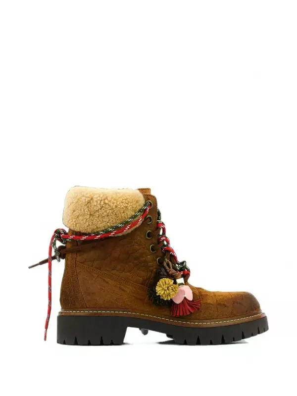 Elena Iachi Pom-pom Lace-up Ankle Boots