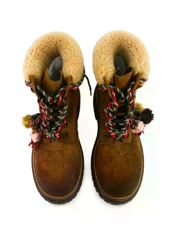 Elena Iachi Pom-pom Lace-up Ankle Boots