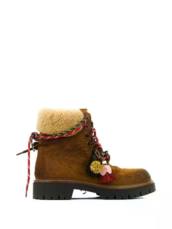 Elena Iachi Pom-pom Lace-up Ankle Boots - Brown