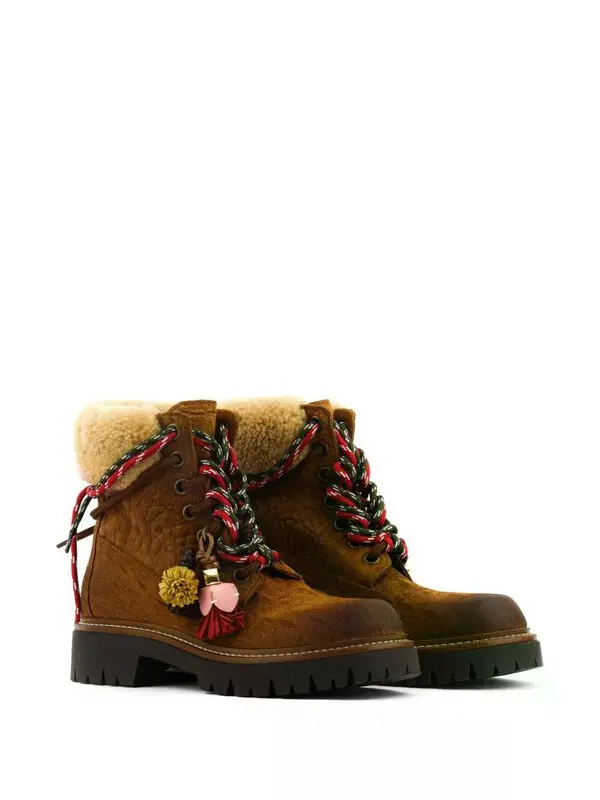 Elena Iachi Pom-pom Lace-up Ankle Boots